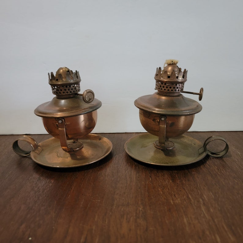 Set of 2 Small Vintage Copper Swivel Oil Lamps for Wall or Table - Etsy