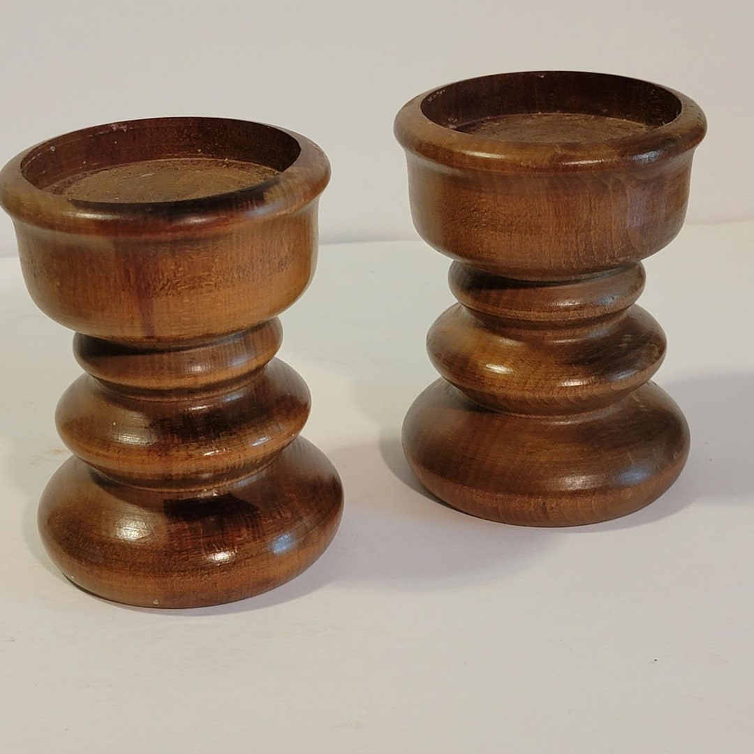 Chunky Wood Turned Candlesticks - Etsy