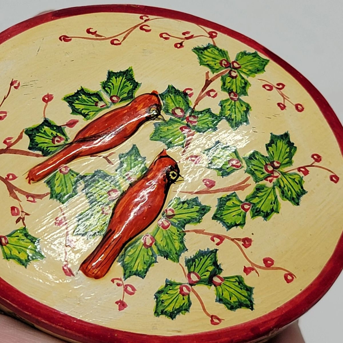 Papier Mache Lacquer Box With Cardinals and Holly Leaves and - Etsy