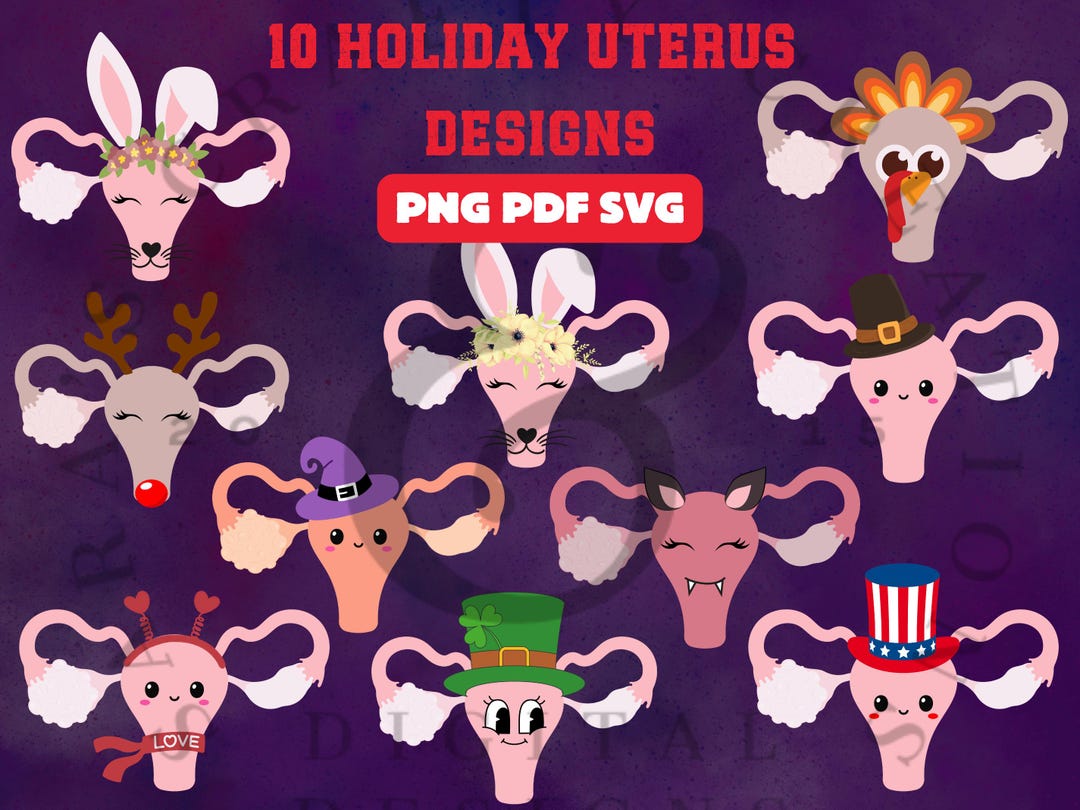 Holiday Uterus, Reindeer Uterus, Easter Bunny Uterus, Clipart Png Pdf ...