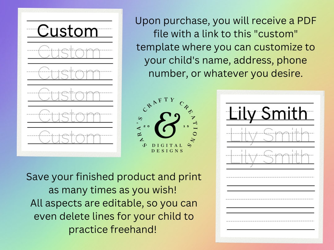 Custom Printable Name Preschool and Kindergarten Handwriting Practice ...