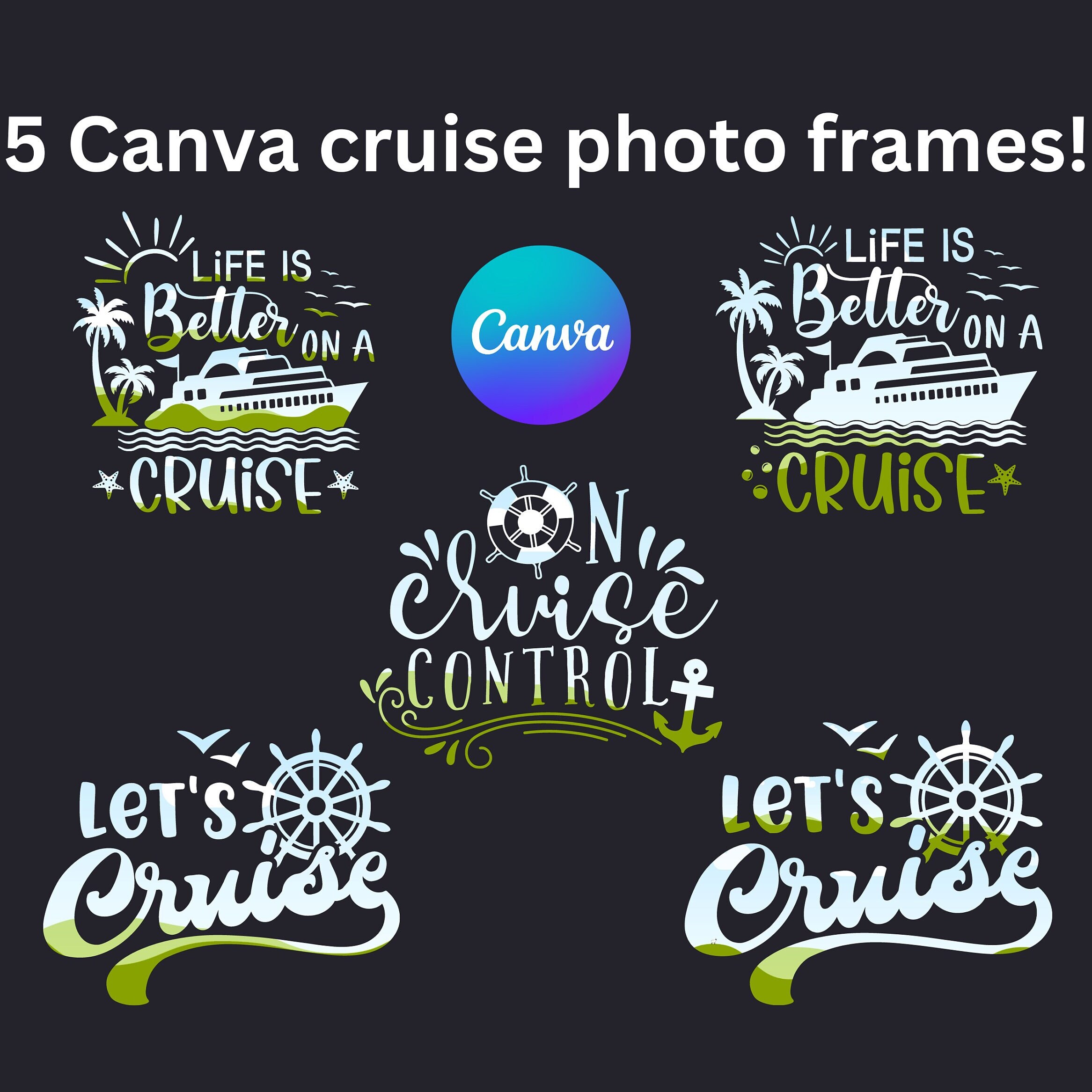 5 Customizable Cruise Photo Frame Template Designs for Canva, Custom ...