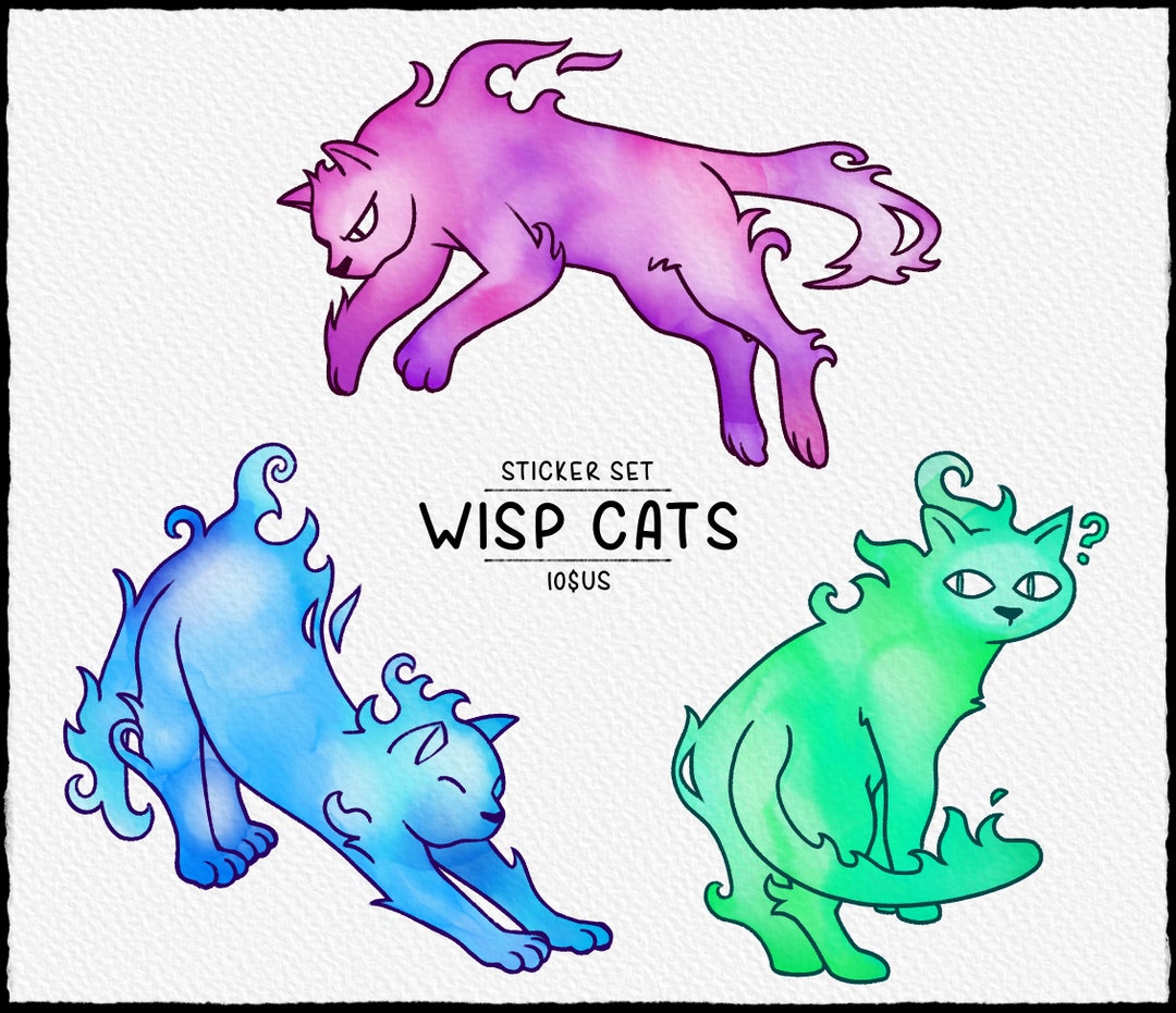 Wisp Cats Digital Watercolor Sticker Set - Etsy