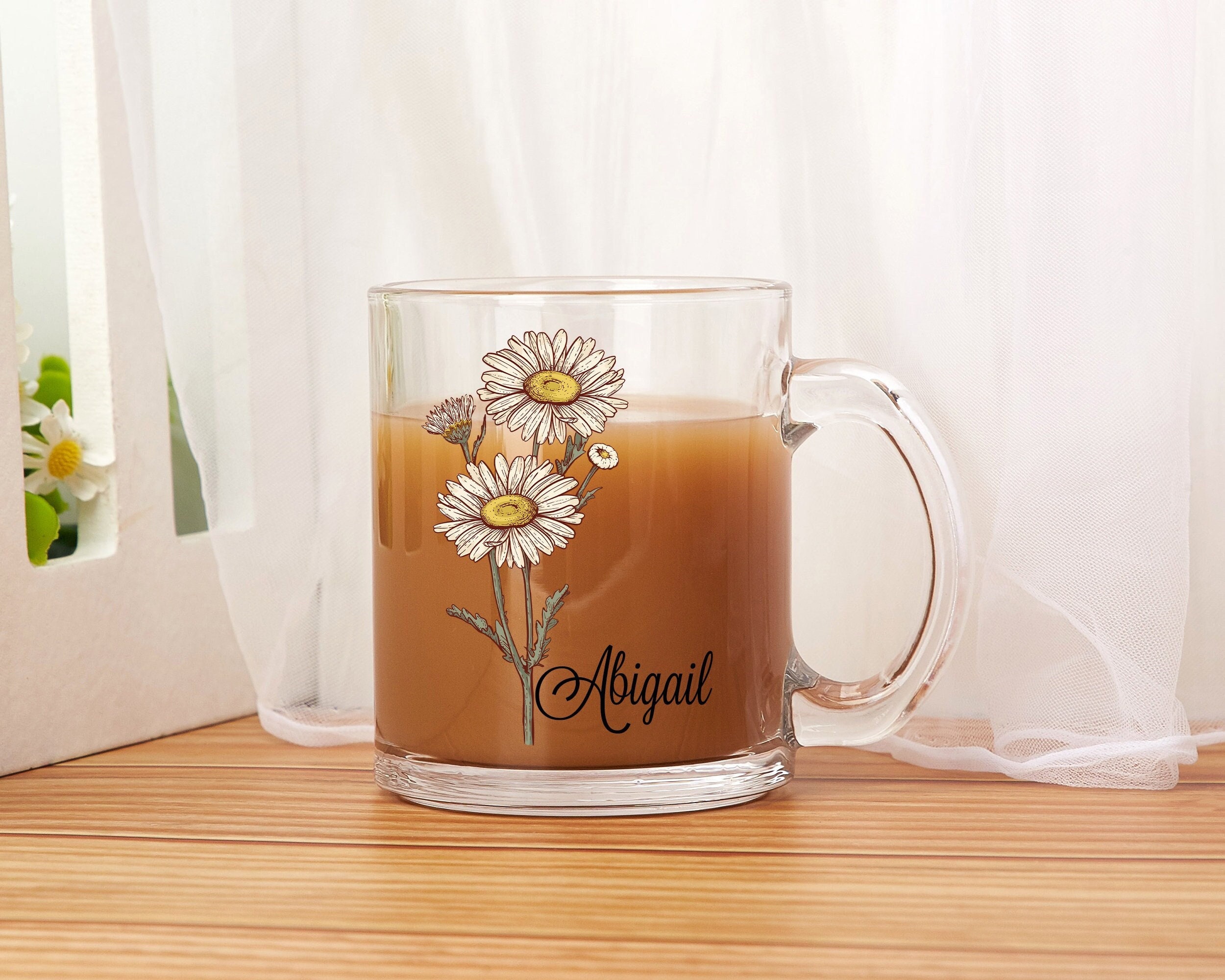 Custom Birth Flower Glass Mug: Personalized Floral Gift (11oz) - Etsy