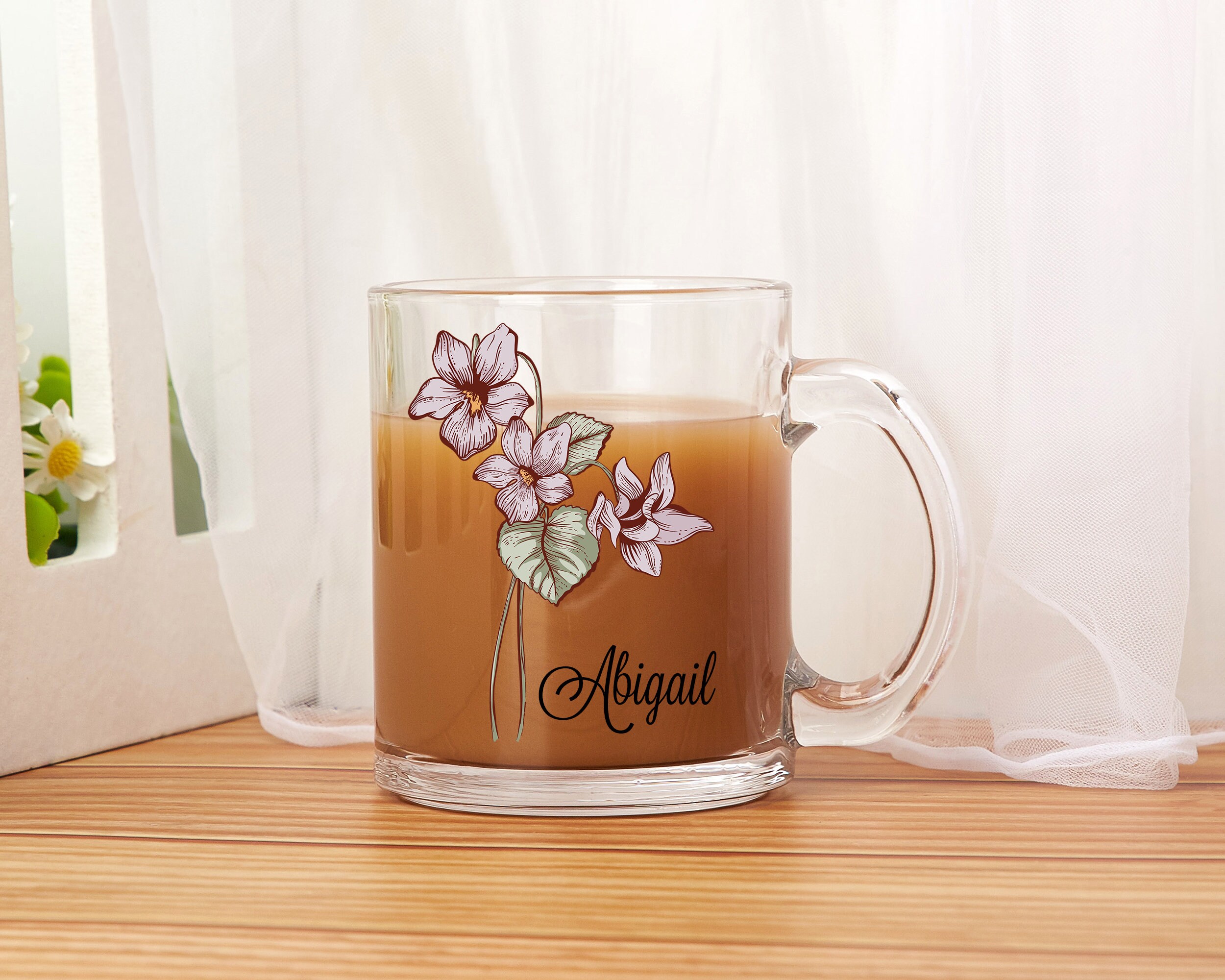 Custom Birth Flower Glass Mug: Personalized Floral Gift (11oz) - Etsy