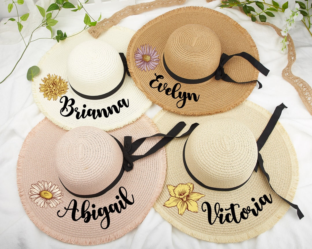Custom Floppy Beach Hat With Birth Flower, Bachelorette Party Hat ...