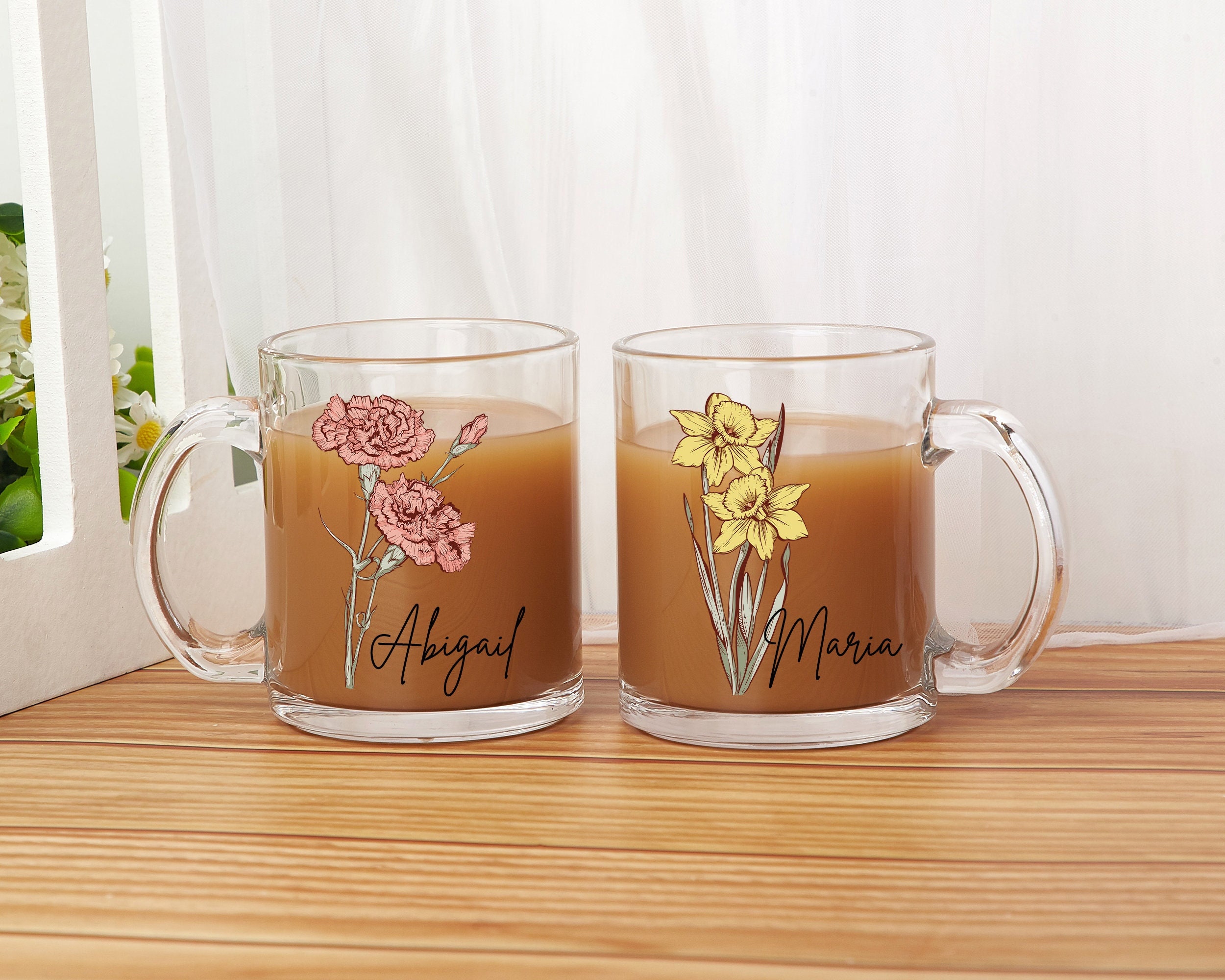 Custom Birth Flower Glass Mug: Personalized Floral Gift (11oz) - Etsy