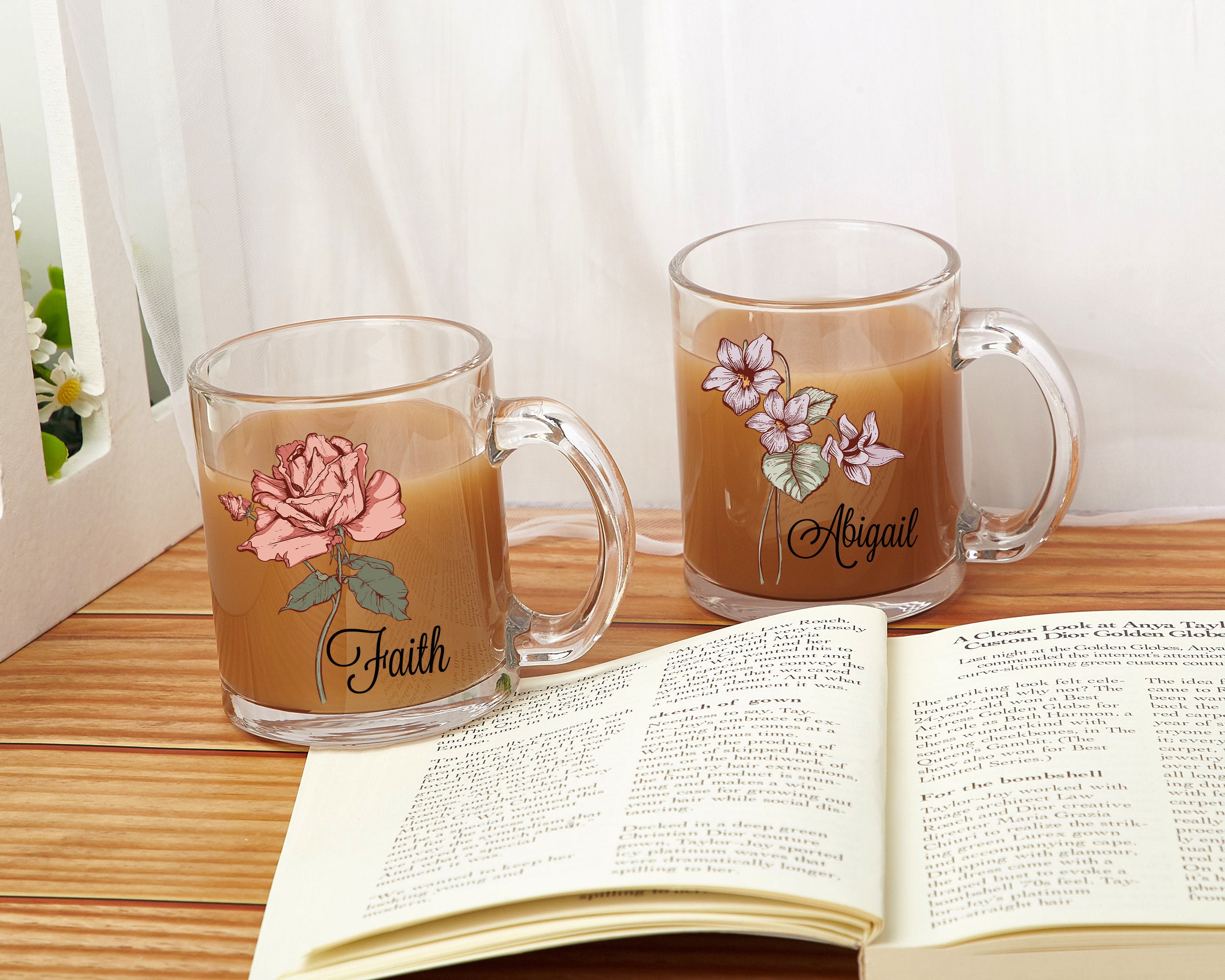 Custom Birth Flower Glass Mug: Personalized Floral Gift (11oz) - Etsy