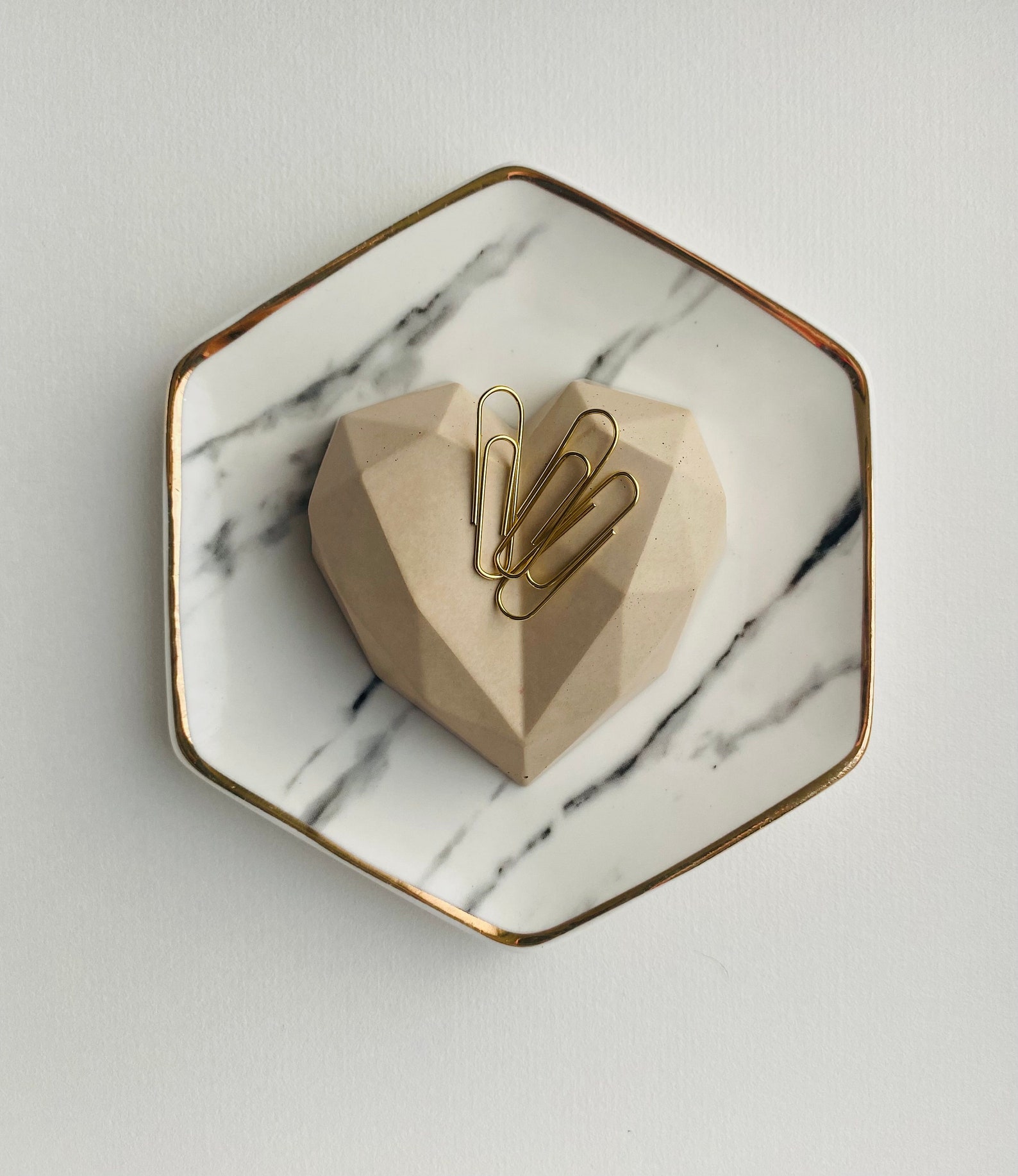 Concrete Geometric Heart Paperweight, Magnetic Paperclip Holder, Office ...