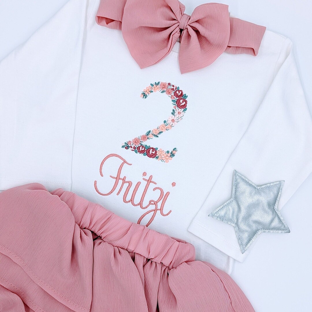 Zahlenschrift Blumen Geburtstagsshirt Mädchen Geburtstagsoutfit erster Jahr Geschenk tshirt 2 ...