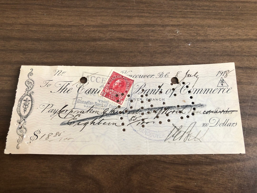 Canadian Bank of Commerce Antique Check From 1918 - Etsy