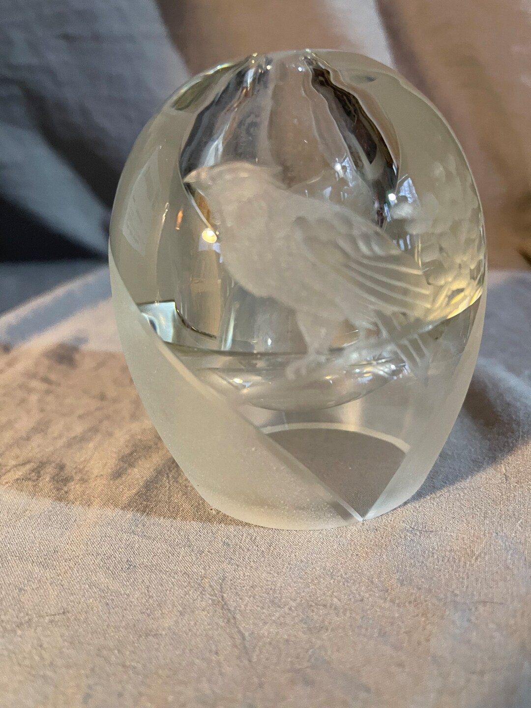Vintage Etched Glass Frosted Paperweight With Bird - Etsy