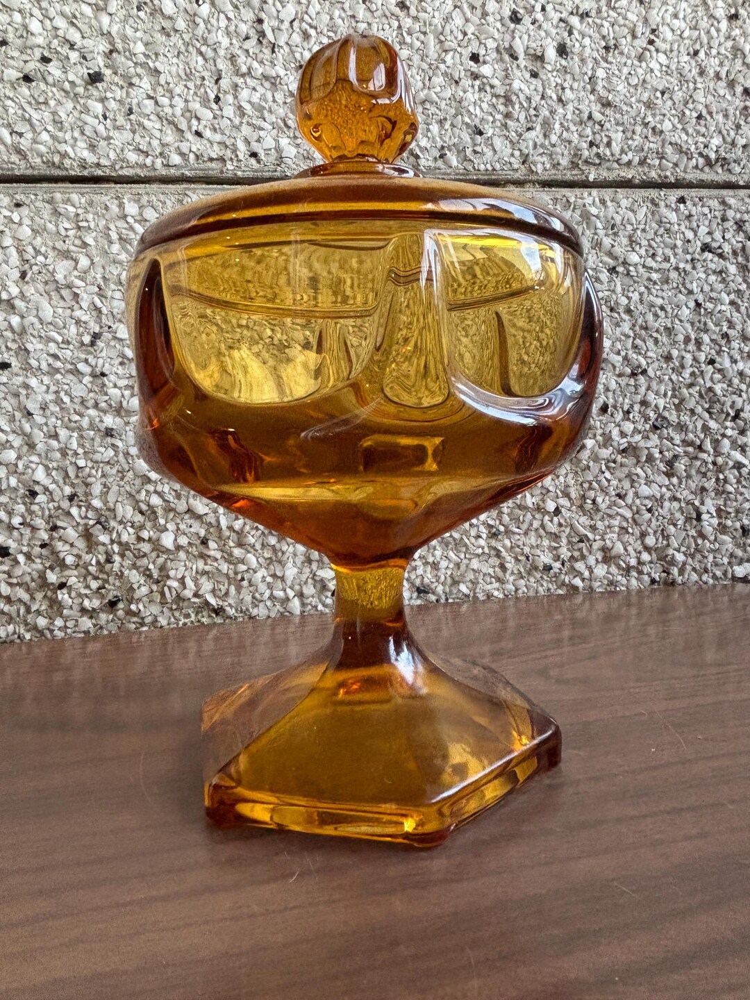 Vintage Amber Candy Dish With Lid - Etsy