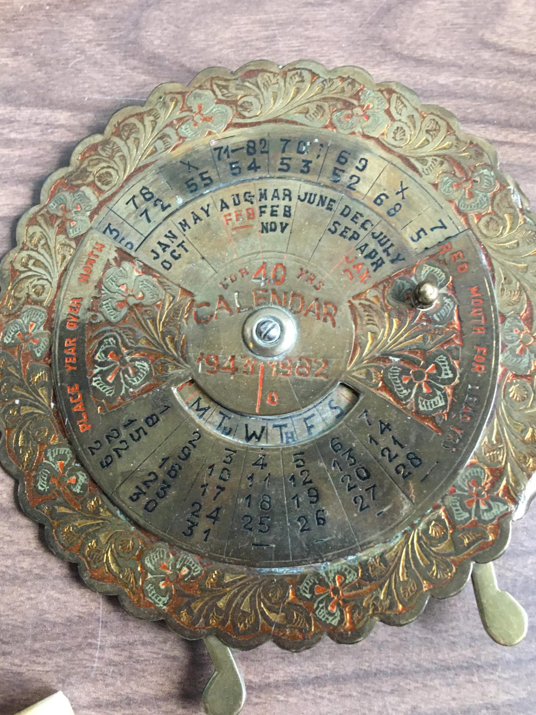 Vintage 40 Year Brass Dial Calendar 1943-1982 - Etsy
