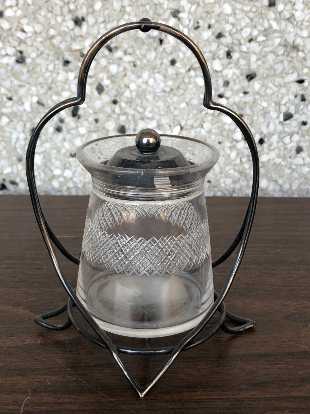 Vintage Glass Jam Jar and Holder - Etsy