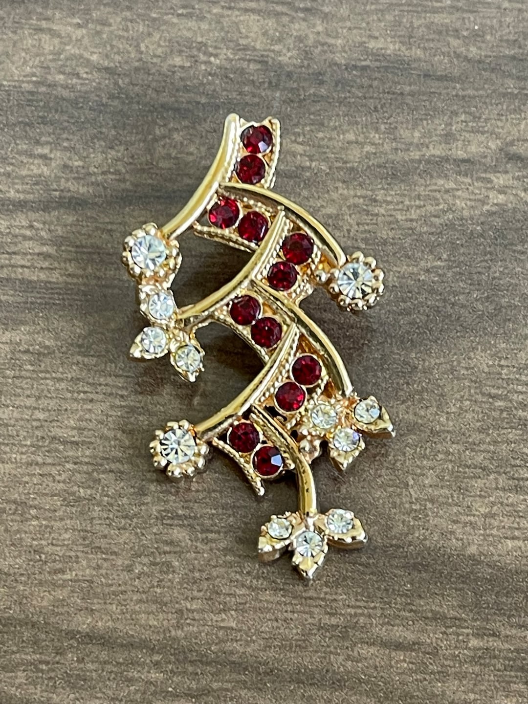 Vintage Red and White Gems Brooch - Etsy