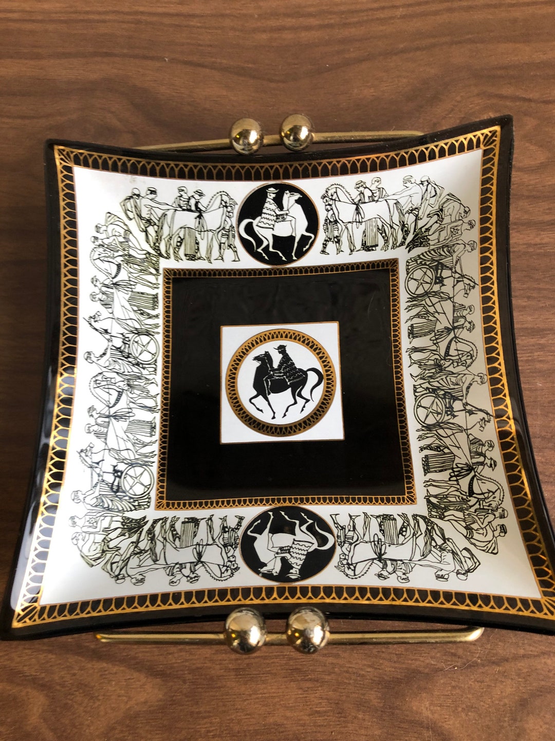 Vintage MSM Greek/ Roman Smoked Glass Dish in Brass Holder - Etsy