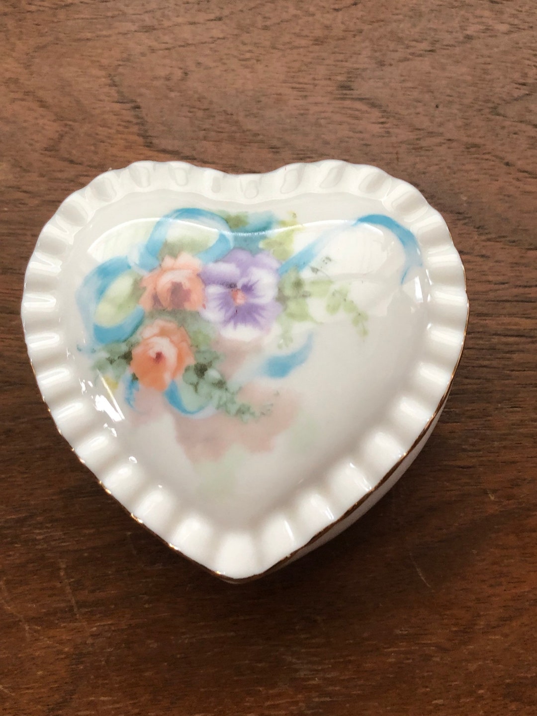 Vintage Porcelain Dakin Terragrafics Heart Shaped Floral Box - Etsy