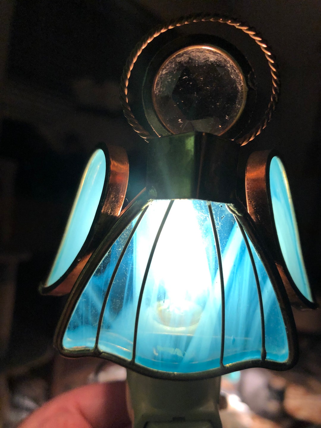 Vintage Angel Stained Glass Blue Nightlight - Etsy