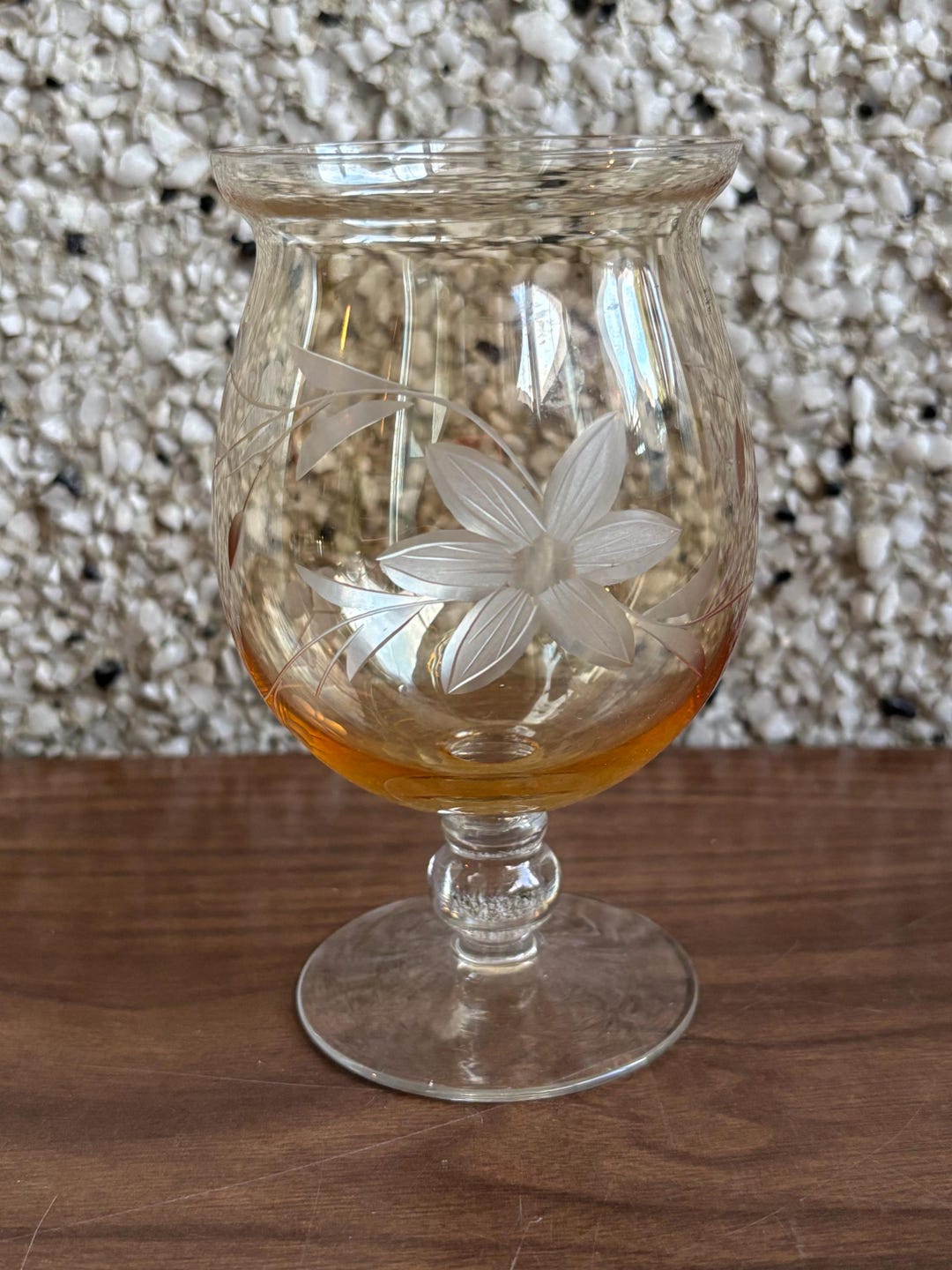 Vintage Peach Etched Flower Glass - Etsy