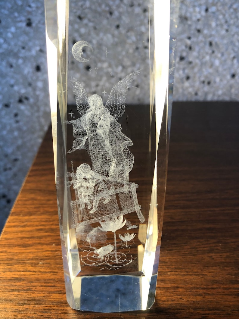 Angel 3D Etched Vintage Glass Paperweight - Etsy