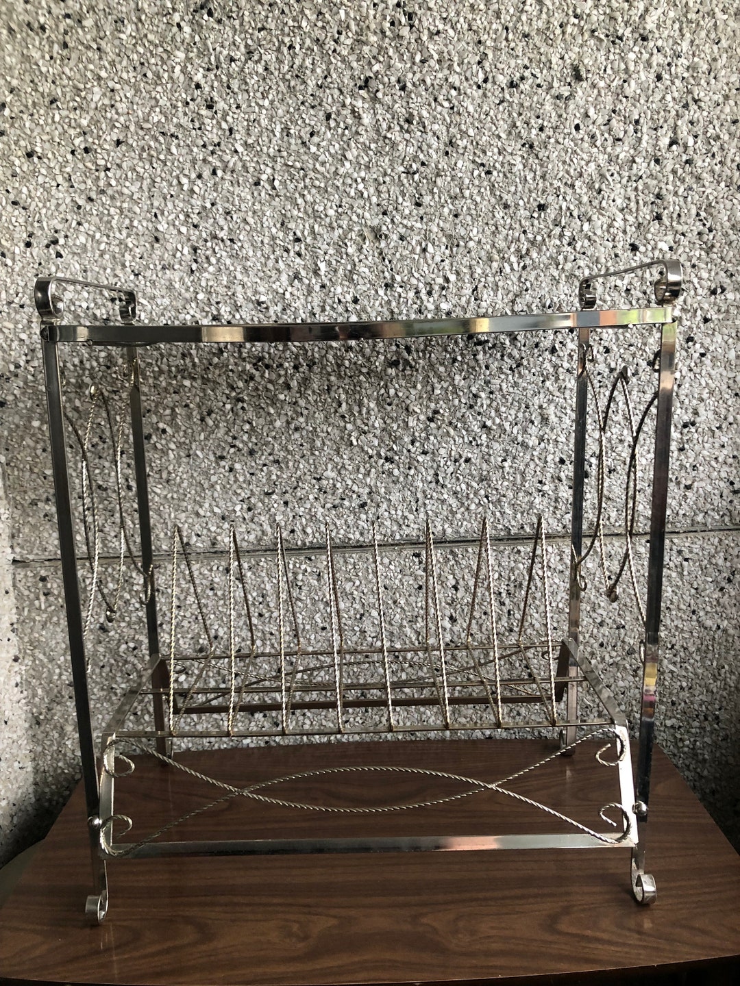 Vintage Record Holder Table With Smokey Glass Top - Etsy