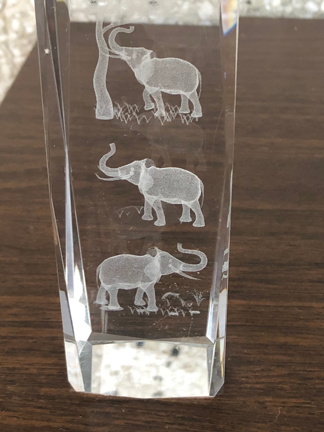 Vintage 3D Etched Glass Paperweight Elephants - Etsy