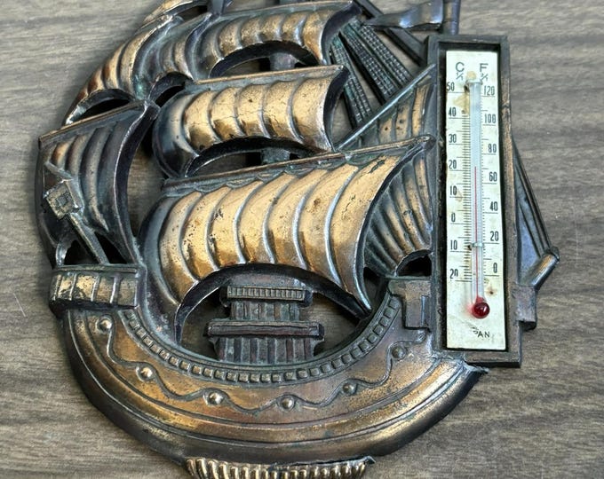 Vintage Copper Plated Sailing Ship Thermometer - Wall Hanging - Etsy