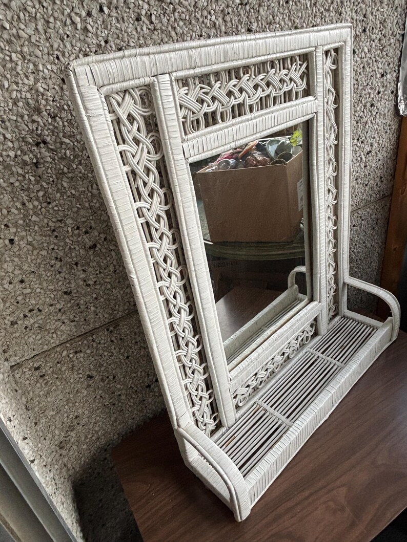 Vintage Wicker Mirror With Shelf - Etsy
