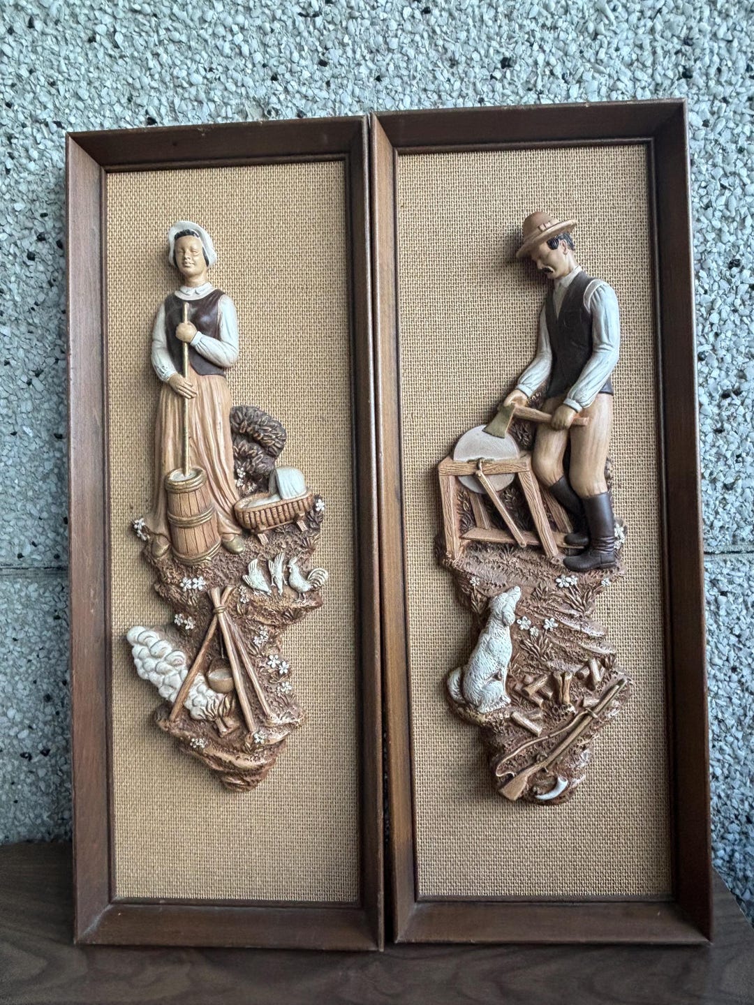 Vintage Girotti Chalk Man and Woman Peasant Dimensional Wall Plaques - Etsy