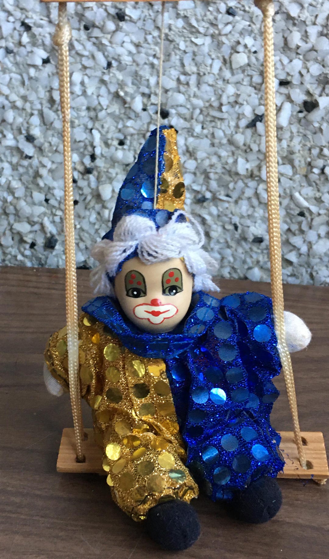 Vintage Porcelain Clown Doll on a Swing Gold and Blue - Etsy