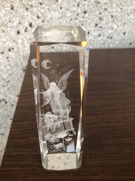 Angel 3D Etched Vintage Glass Paperweight - Etsy