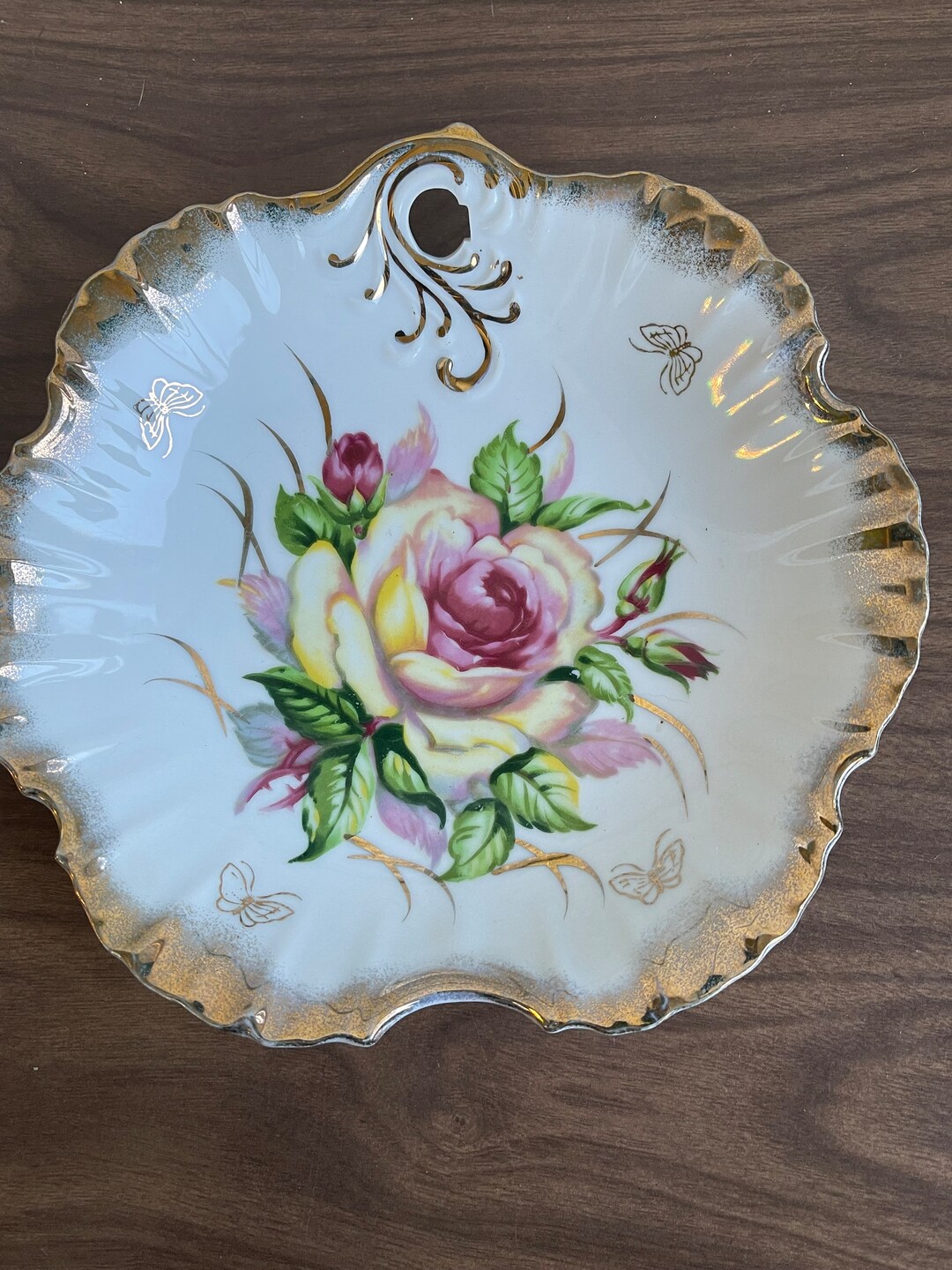 Vintage Rose Bowl Gold Trimmed - Etsy