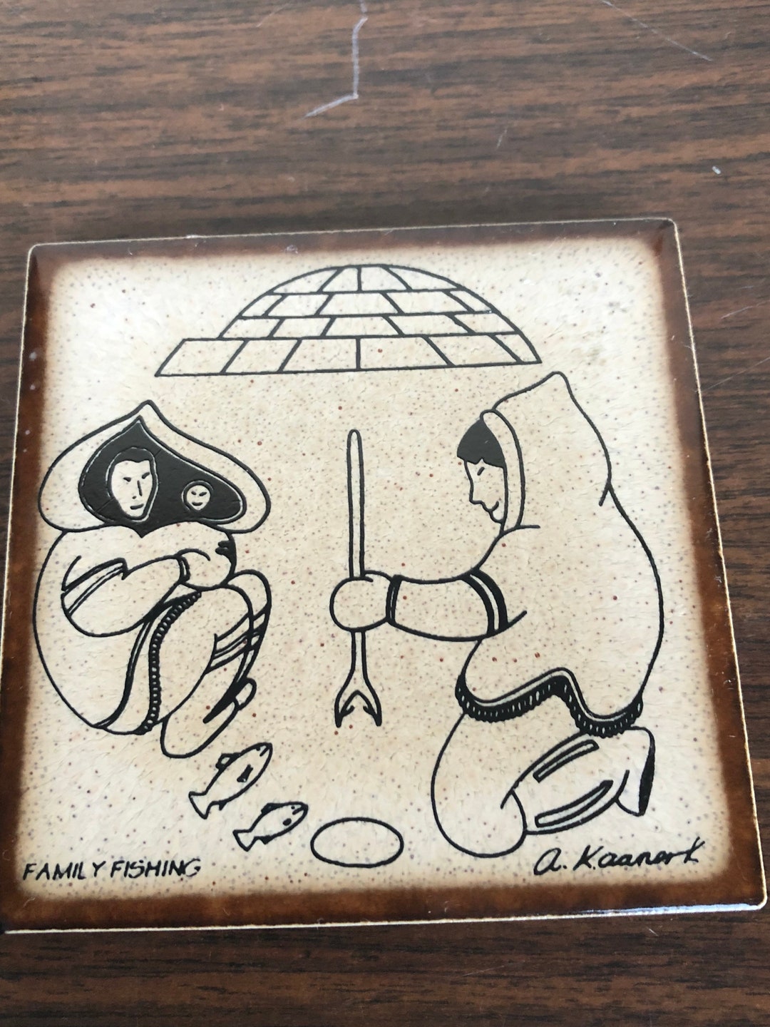 Vintage Eskimo Fishing Tile Coaster - Etsy