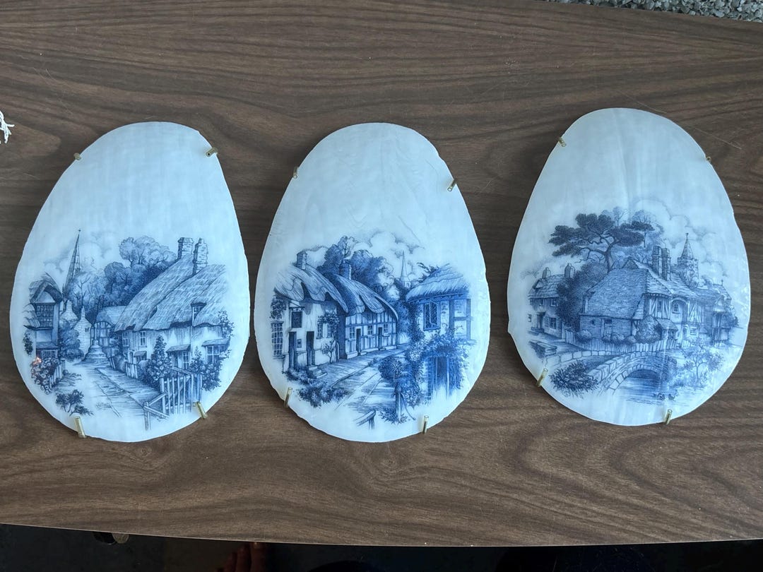3 Holland Delft Glass Panels With Mounts - Etsy