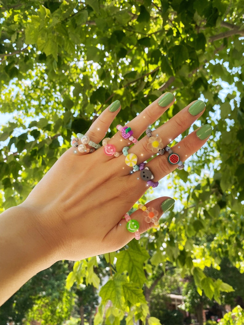 Y2K Fun Beaded Ring Set Cute Rings Stackable Rings Comes With 5 Rings ...