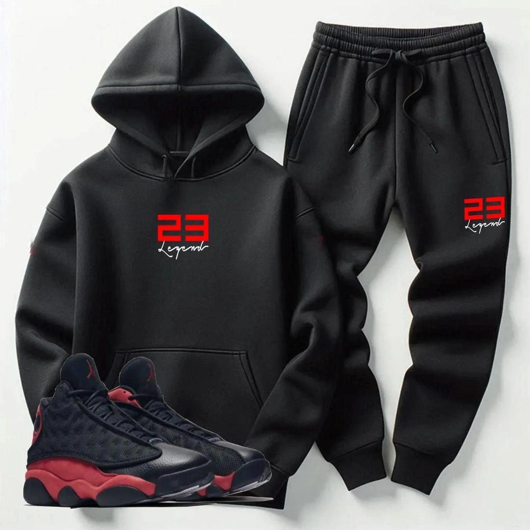 Men’s Black 23 Legend Sweatsuit | Hoodie & Joggers Set | Retro 1 Bred ...