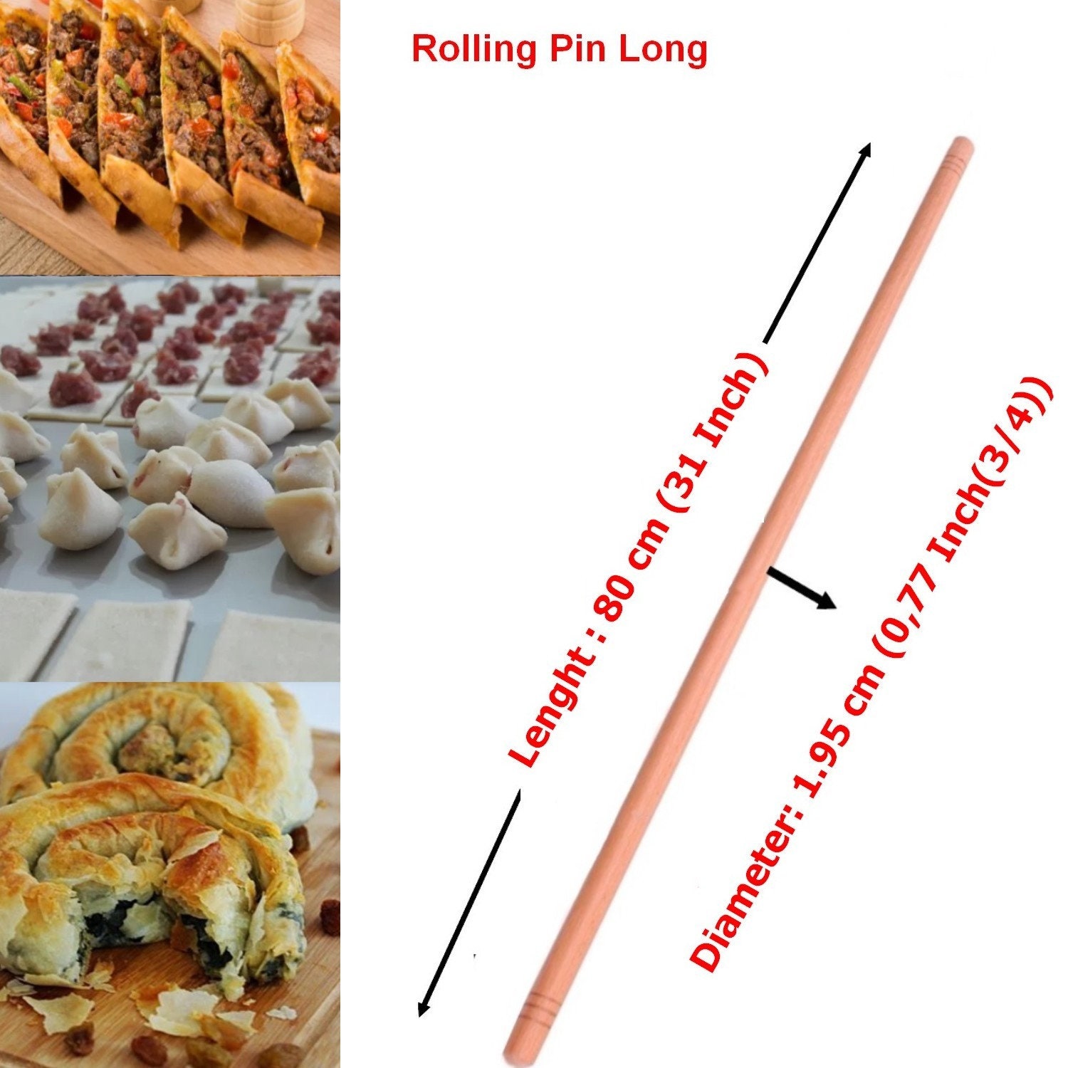 Thin Rolling Pin, Long 31 Inch (80 Cm), Turkish Oklava, Rolling Pin ...
