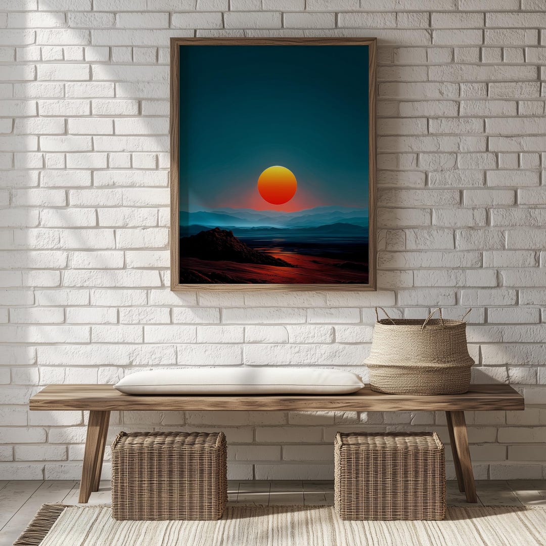 Retro Synthwave Sunset Print – Abstract Rolling Hills (digital Download ...