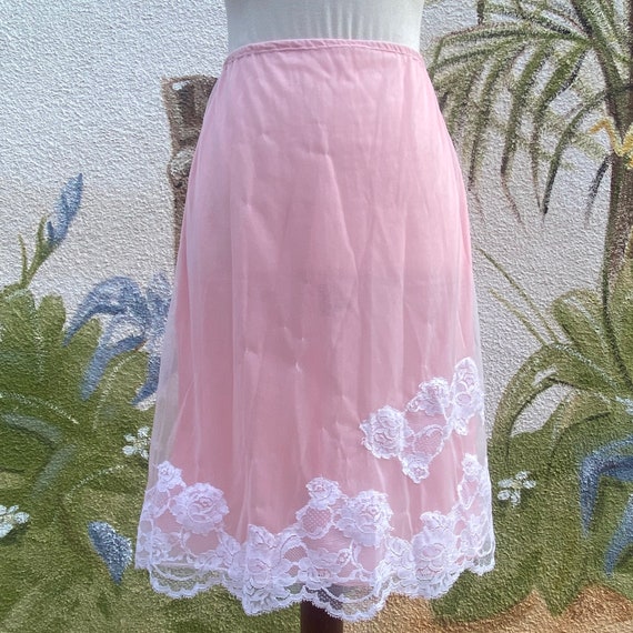 Vintage 50’s Slip Pink with White Sheer Overlay, Ling… - Gem