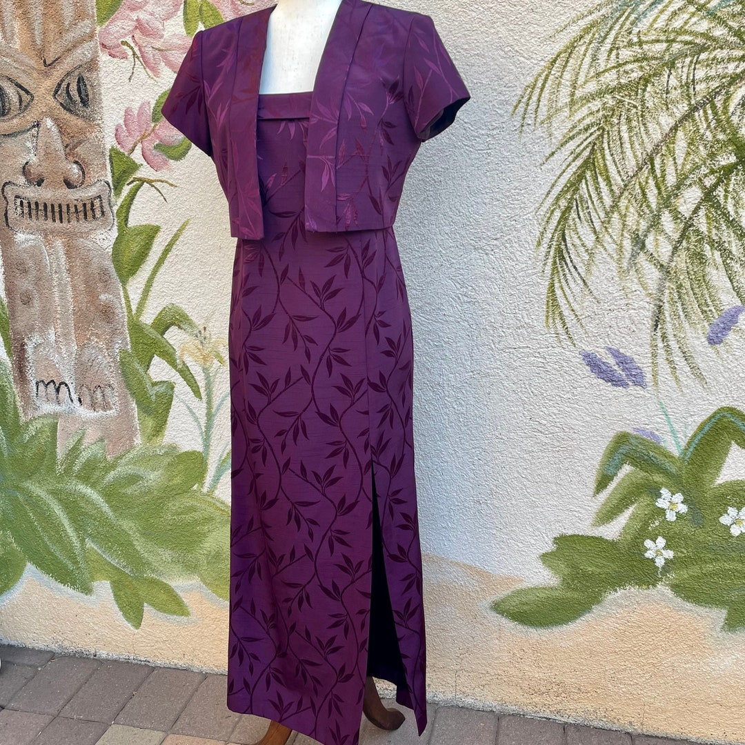 Vintage 80s Dress, Plum Colored Maxi Dress W/ Bolero Jacket and Side ...