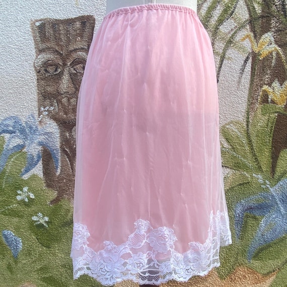 Vintage 50’s Slip Pink with White Sheer Overlay, Ling… - Gem