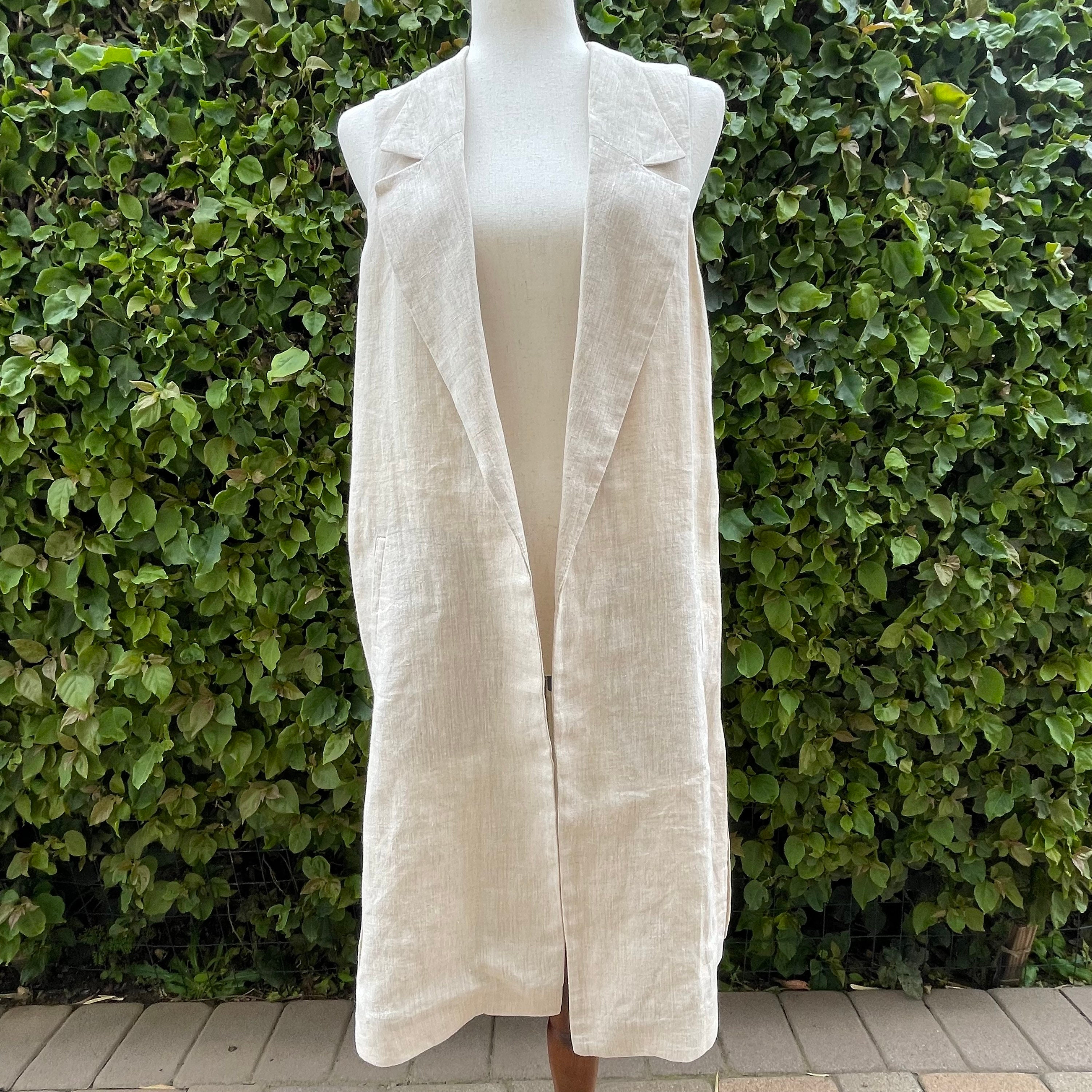 Long Linen Natural Beige Open Front Vest Made in Italy Sarah - Etsy