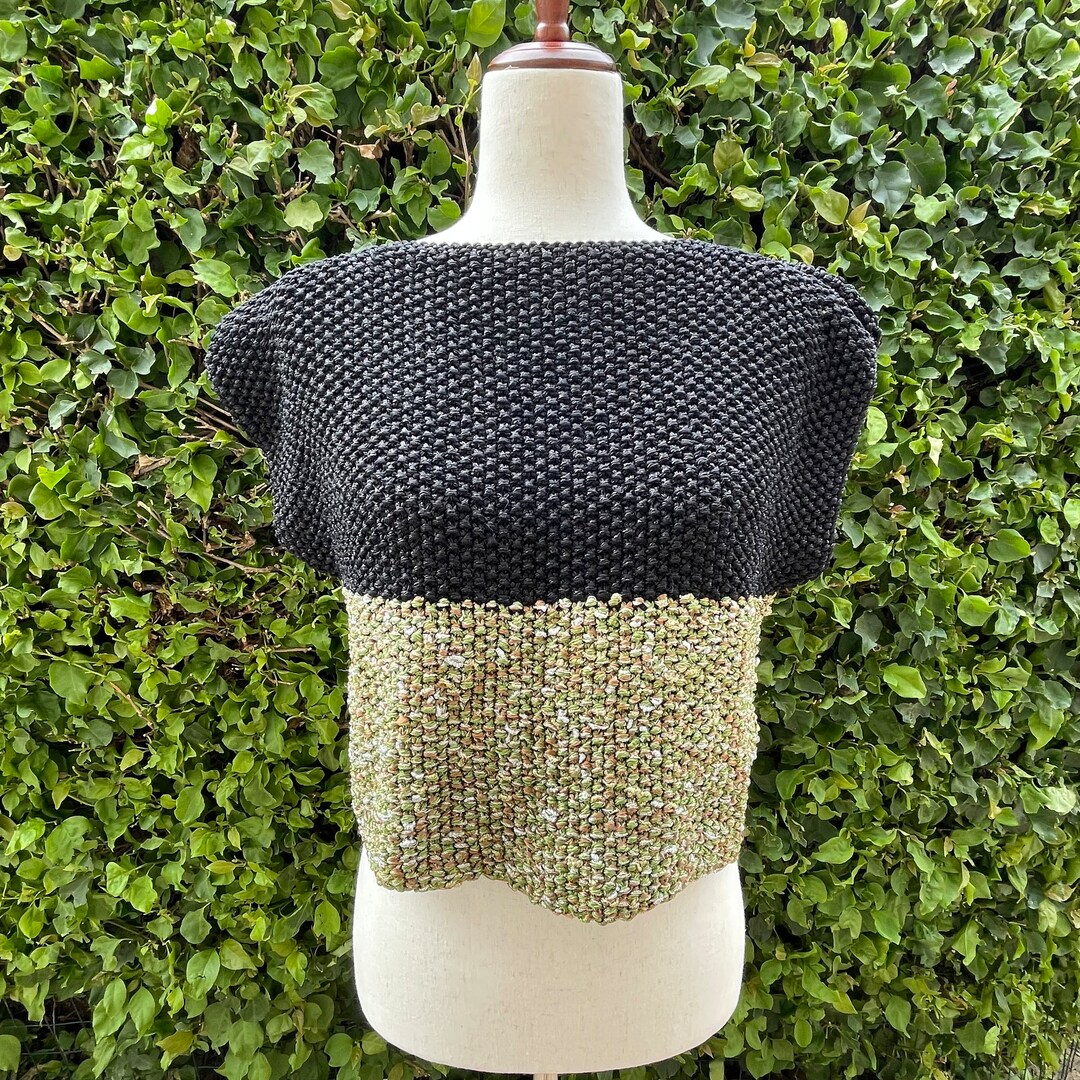 Vintage 80s Cropped Boxy Sweater, Pullover, Short Sleeved, Size Large ...