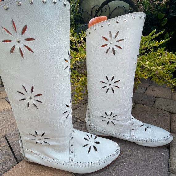 Vintage Italian Leather Mario Bruni Moccasin Boot, Wh… - Gem