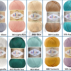 Alize Diva Mercerized Acrylic Yarn: Silky Effect, Sport Weight (100gr 350mt) - Etsy