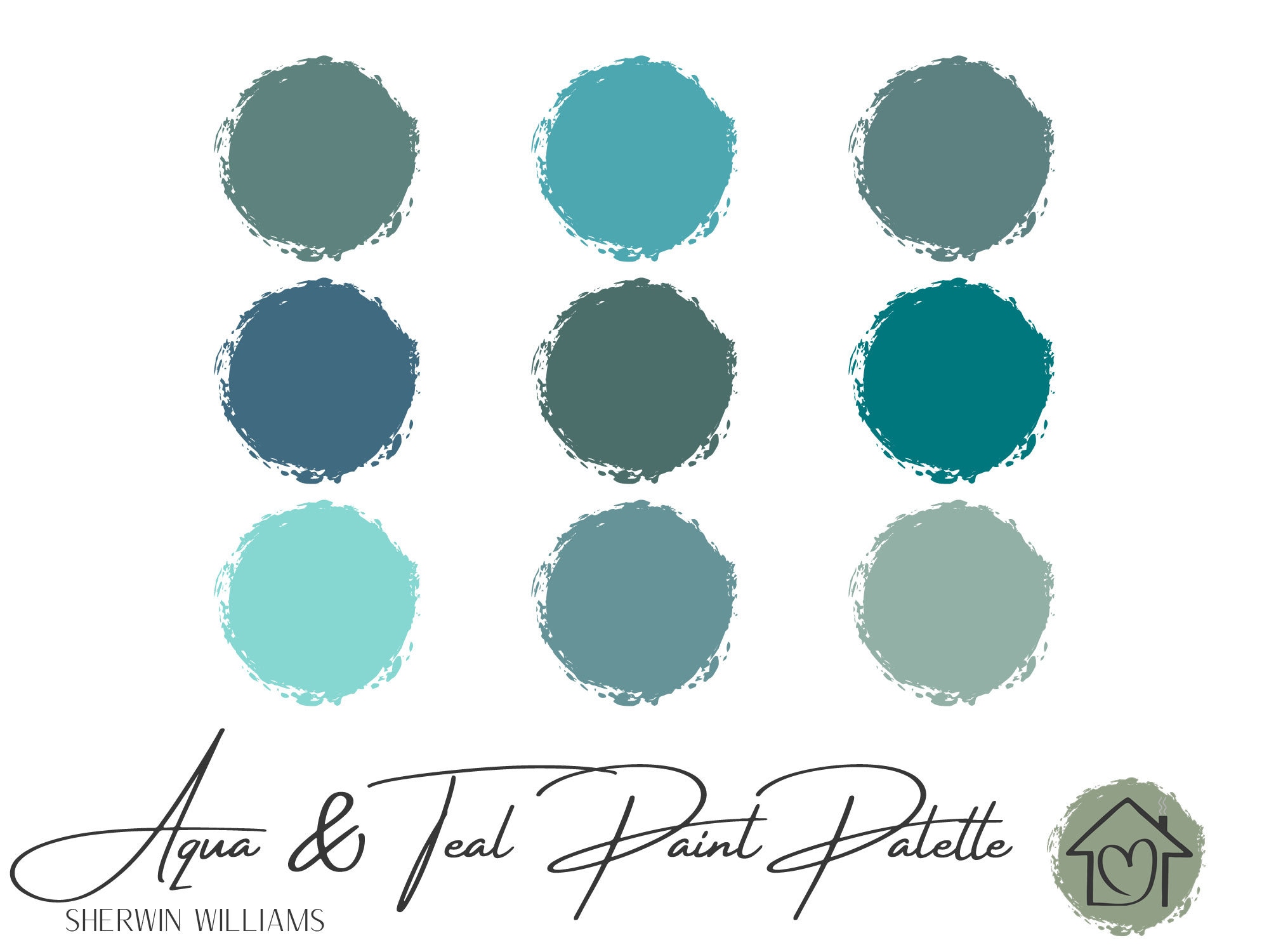 Aquas Teals Sherwin Williams Paint Palette Paint Color Schemes for Interior and Exterior Paint Color Palette Etsy UK