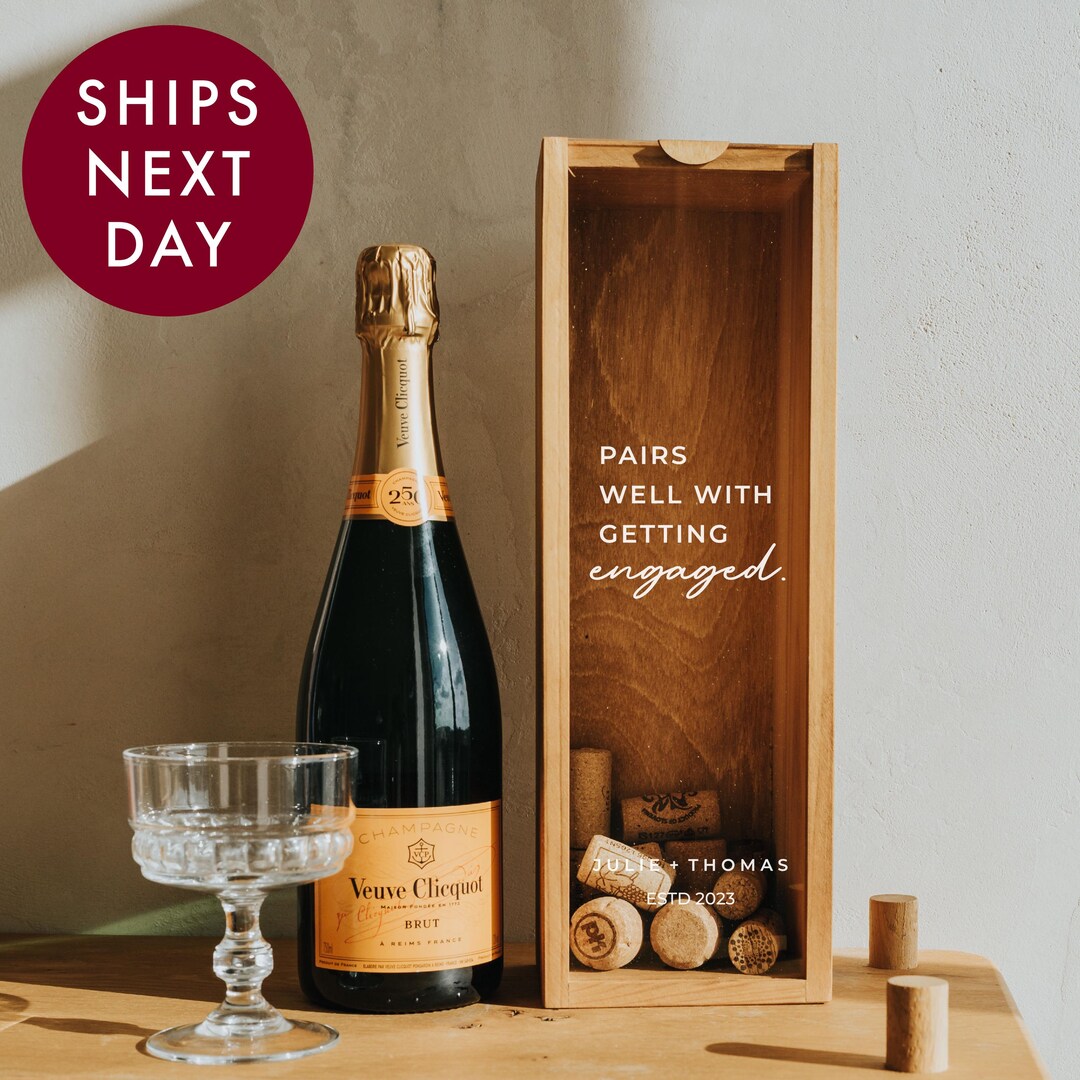 Engagement Gift for Couple, Personalized Engagement Wine Bottle Box ...
