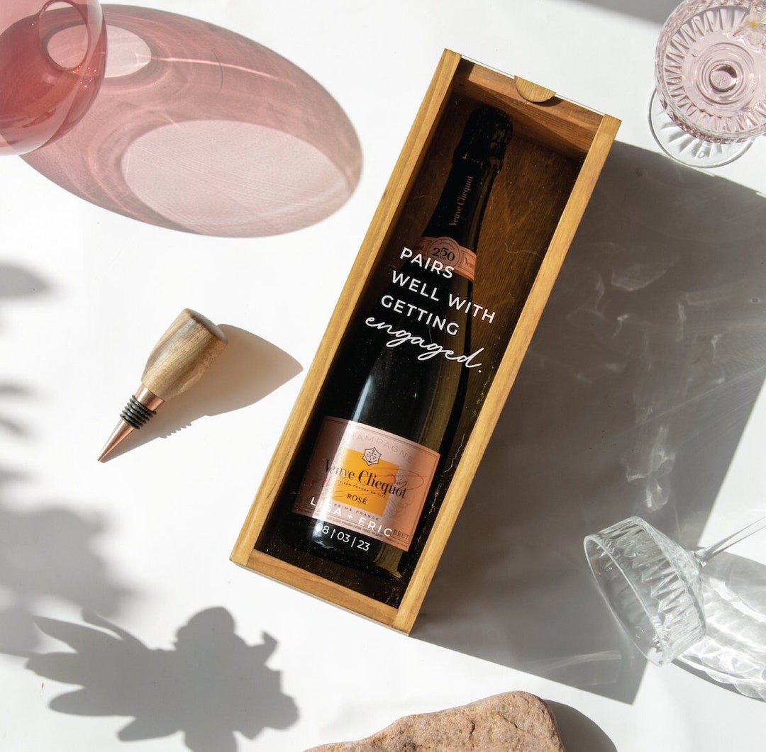 Engagement Gift for Couple, Personalized Engagement Wine Bottle Box ...