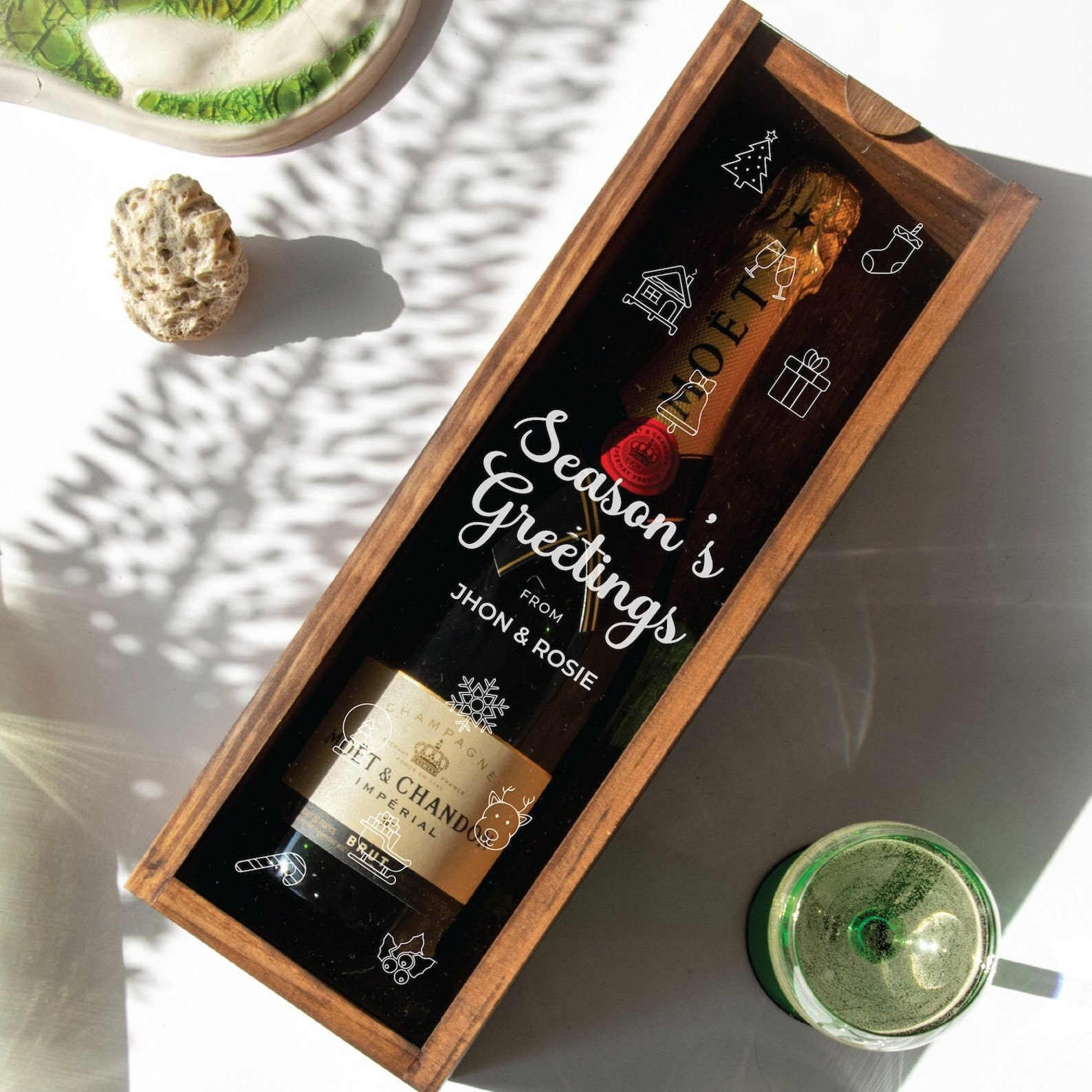 Christmas Wine Box, Personalised Holiday Wine Bottle Box, Wooden ...
